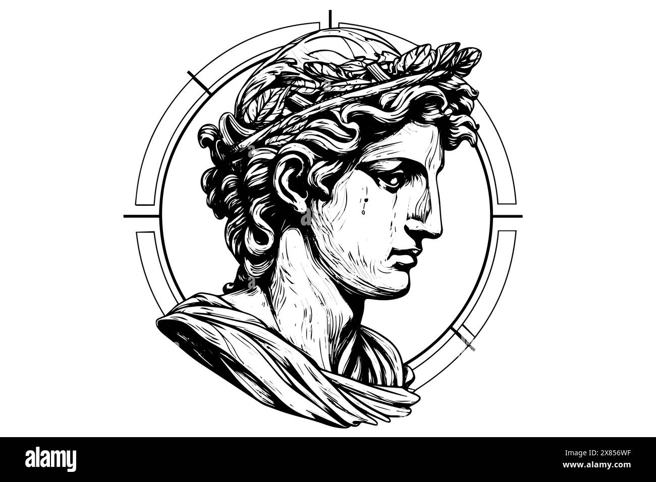 Hermes head hand drawn ink sketch. Engraved style vector illustration ...