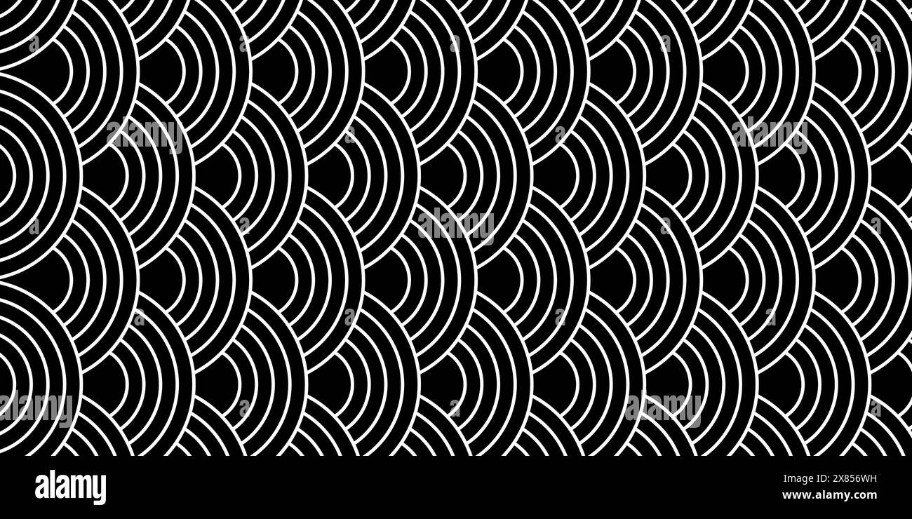 Black and white seigaiha background. Fish squama, snake or dragon scale ...