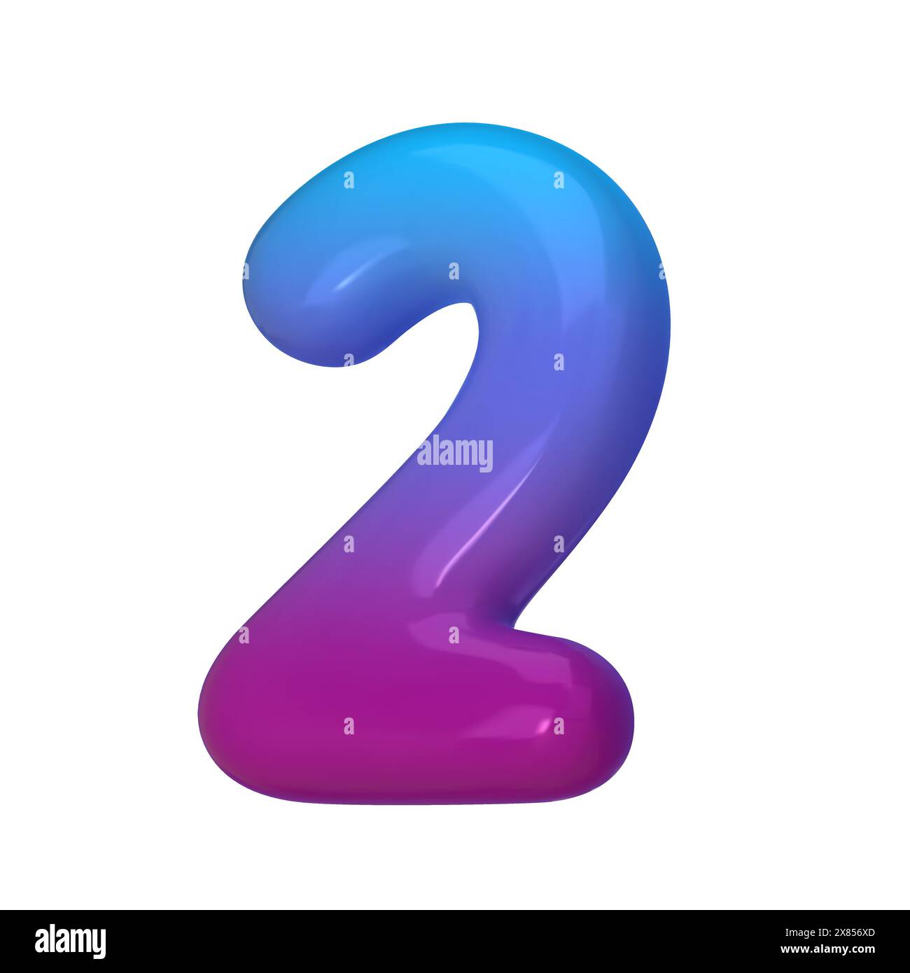 3D Style Number 2. Rendered Digit Two Illustration in Gradient Blue and Violet. Glossy ...
