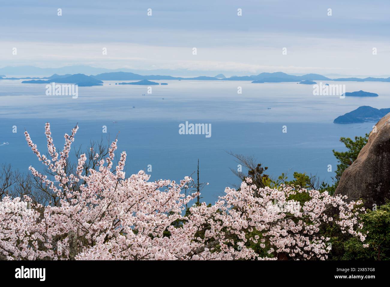 Islands of the Seto Inland Sea with cherry blossoms in full bloom in ...
