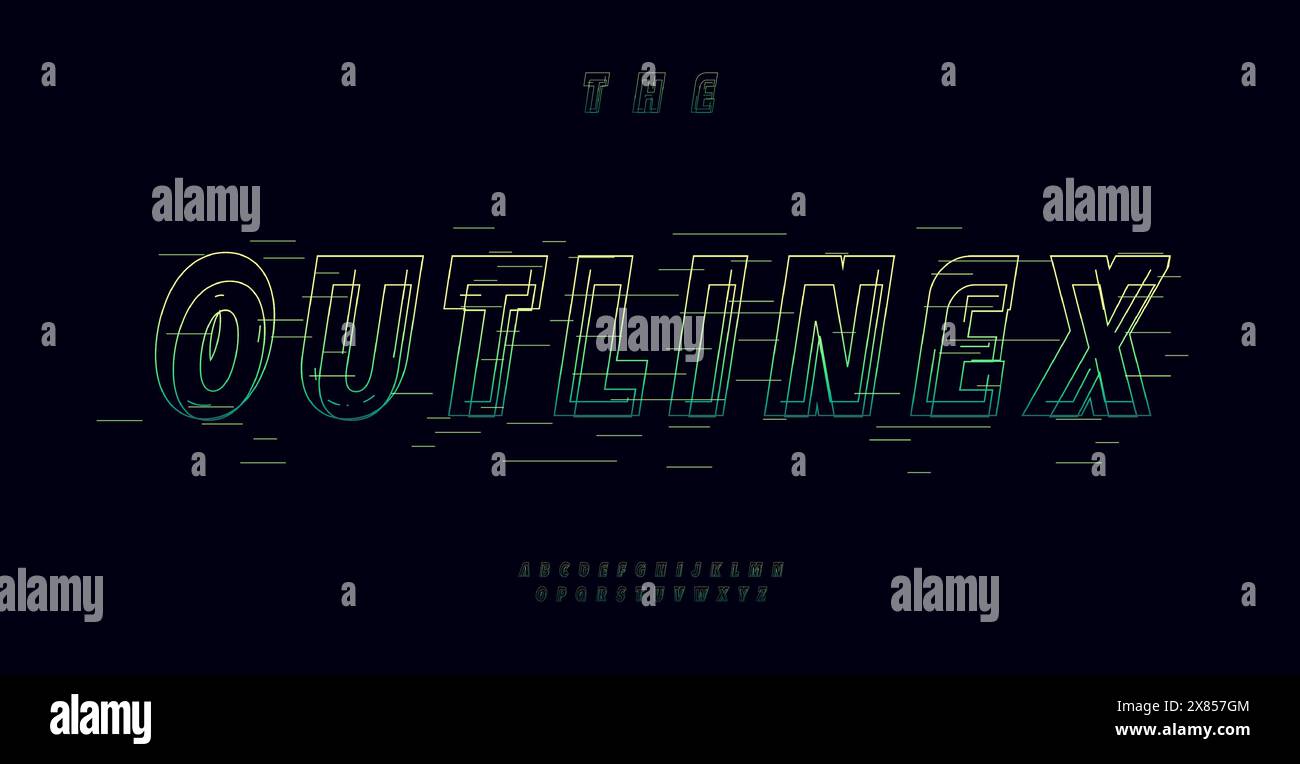 Futuristic outline font with glitch effect. dynamic digital letters ...