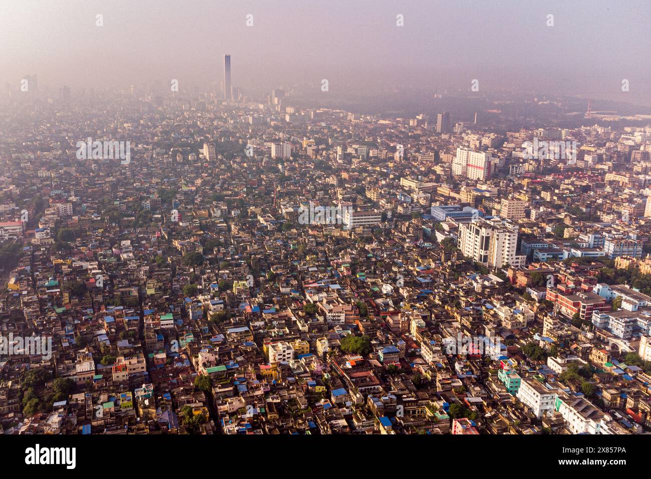 Aerial view of Kolkata at sunrise, capital city of West Bengal abd ...