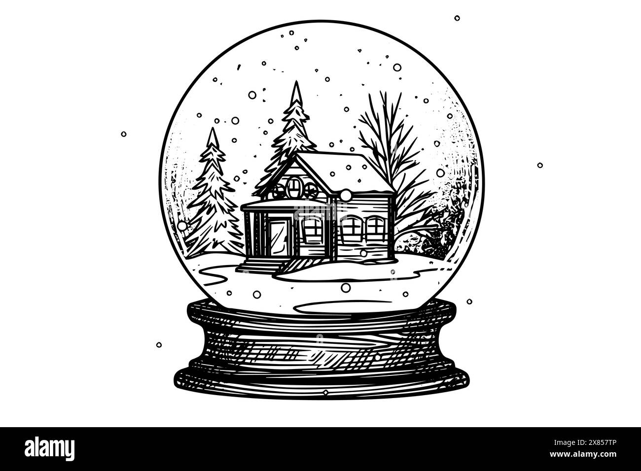 Merry Christmas gift snow globe Snowflake tree and house inside. Vector ...