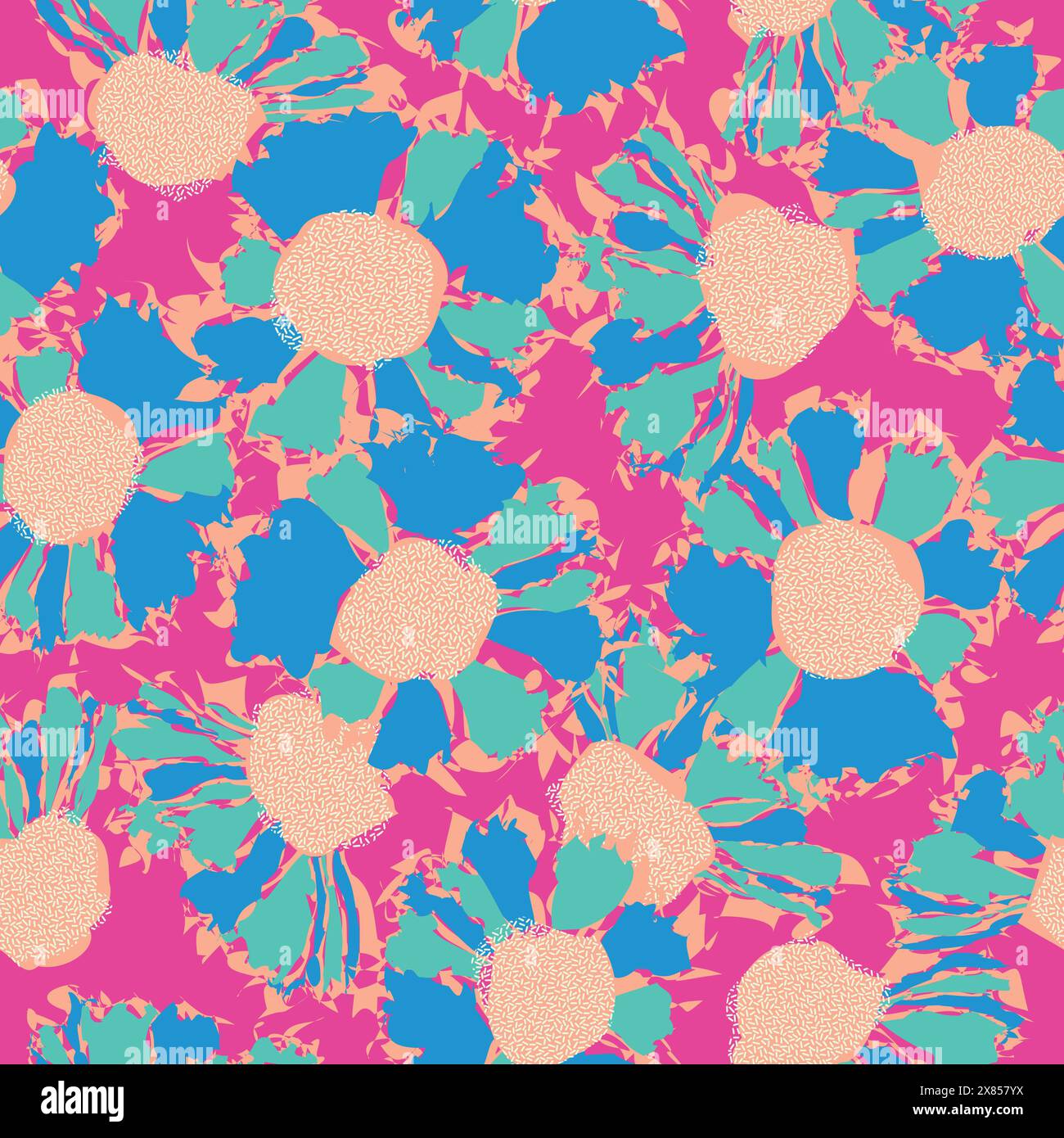 Floral seamless vector repeat pattern. Hand drawn large flower buds ...