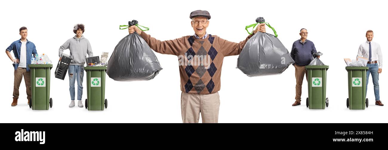 Men recycling waste isolated on white background, save the planet ...