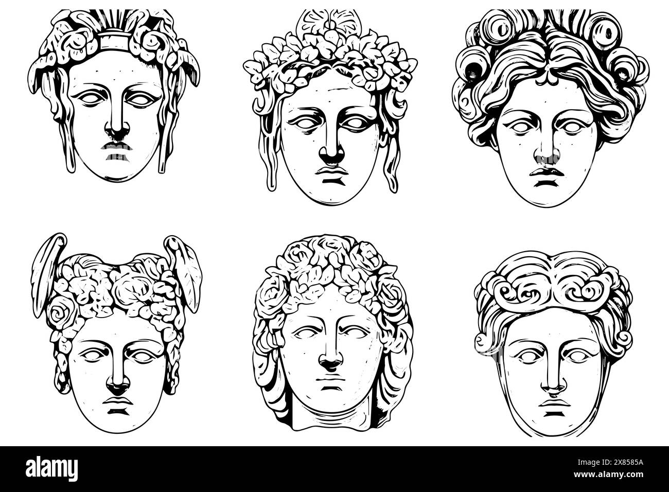 Vintage Mythological Tattoo: Engraved Vector Portrait of a Greek ...