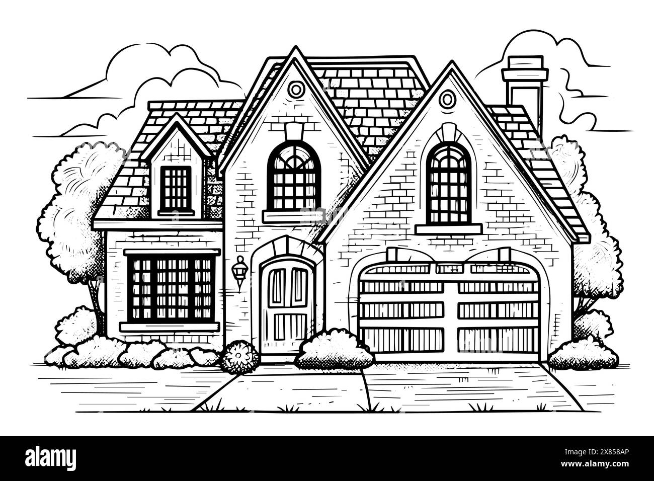 Vintage Rural Landscape: Hand-Drawn Vector Sketch of Cosy Farming ...