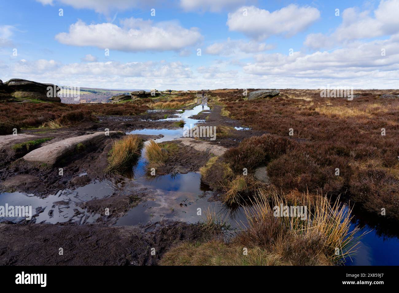 Behind Curbar Edge in Derbyshire constant rain has left a footpath ...