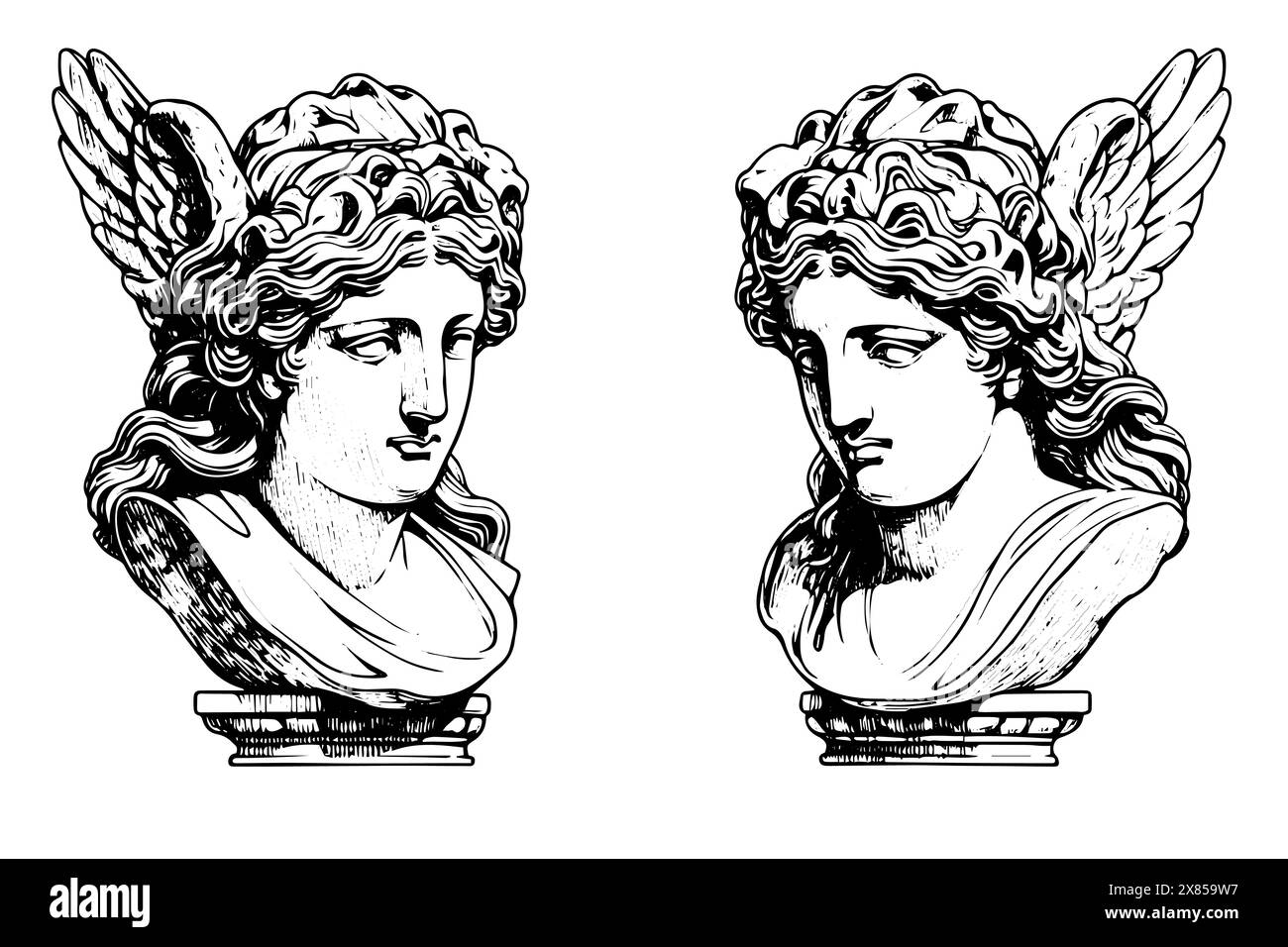 Vintage Vector Statue Sketch: Greek Mythology Sculpture of Apollo in ...