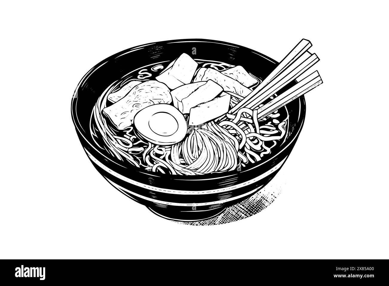 Ramen Noodle Japanese Food Vector Engraving style Illustration. Ink ...