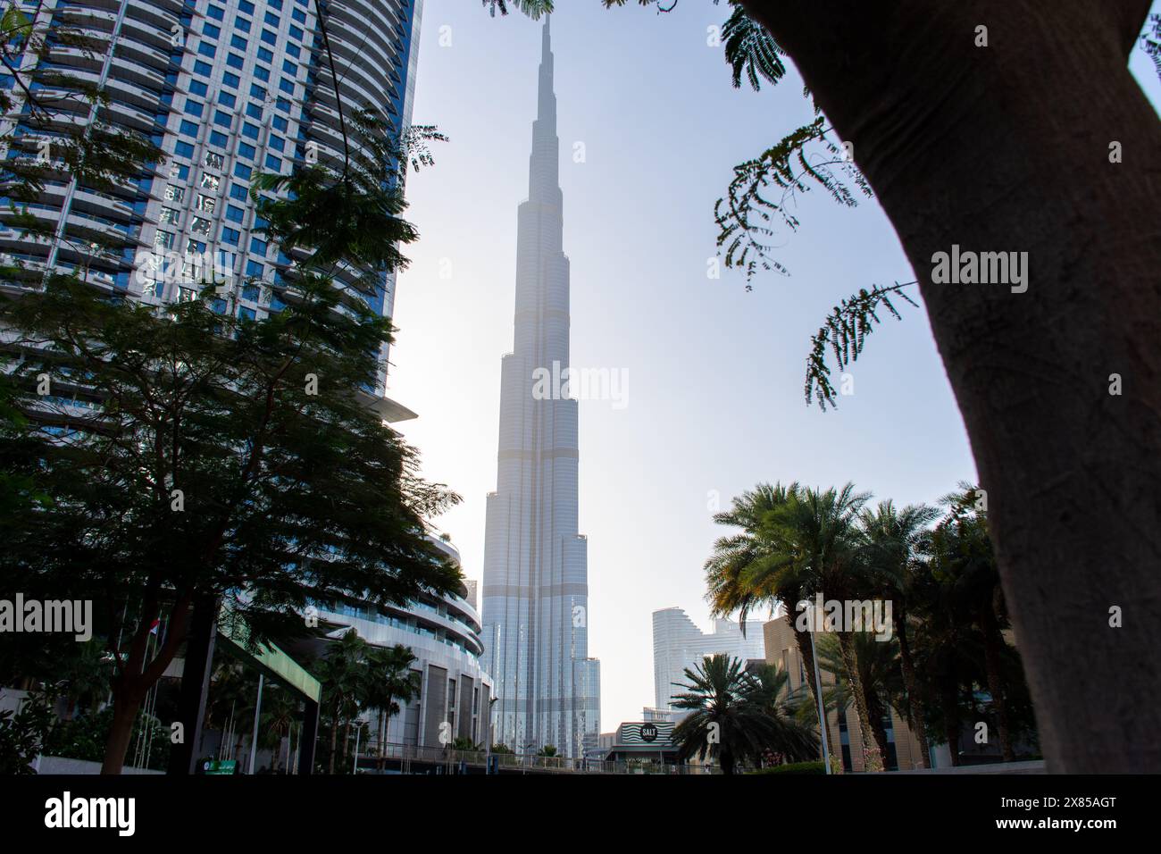 Low-angle view of the iconic skyscraper Burj Khalifa against the sky in Dubai City, UAE Stock ...
