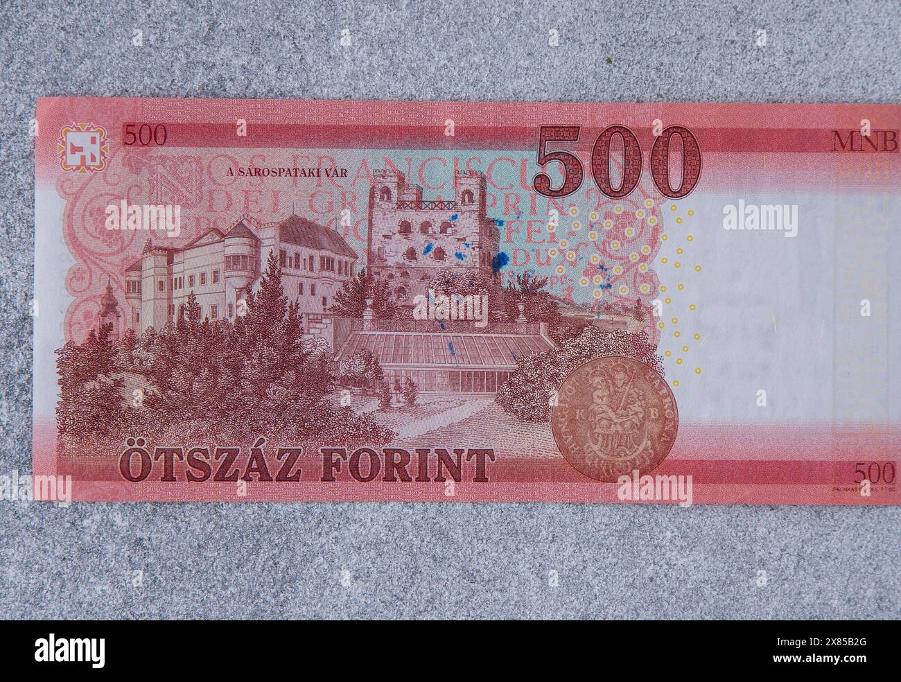 Banknote of 500 forints, the national currency of Hungary, front view ...