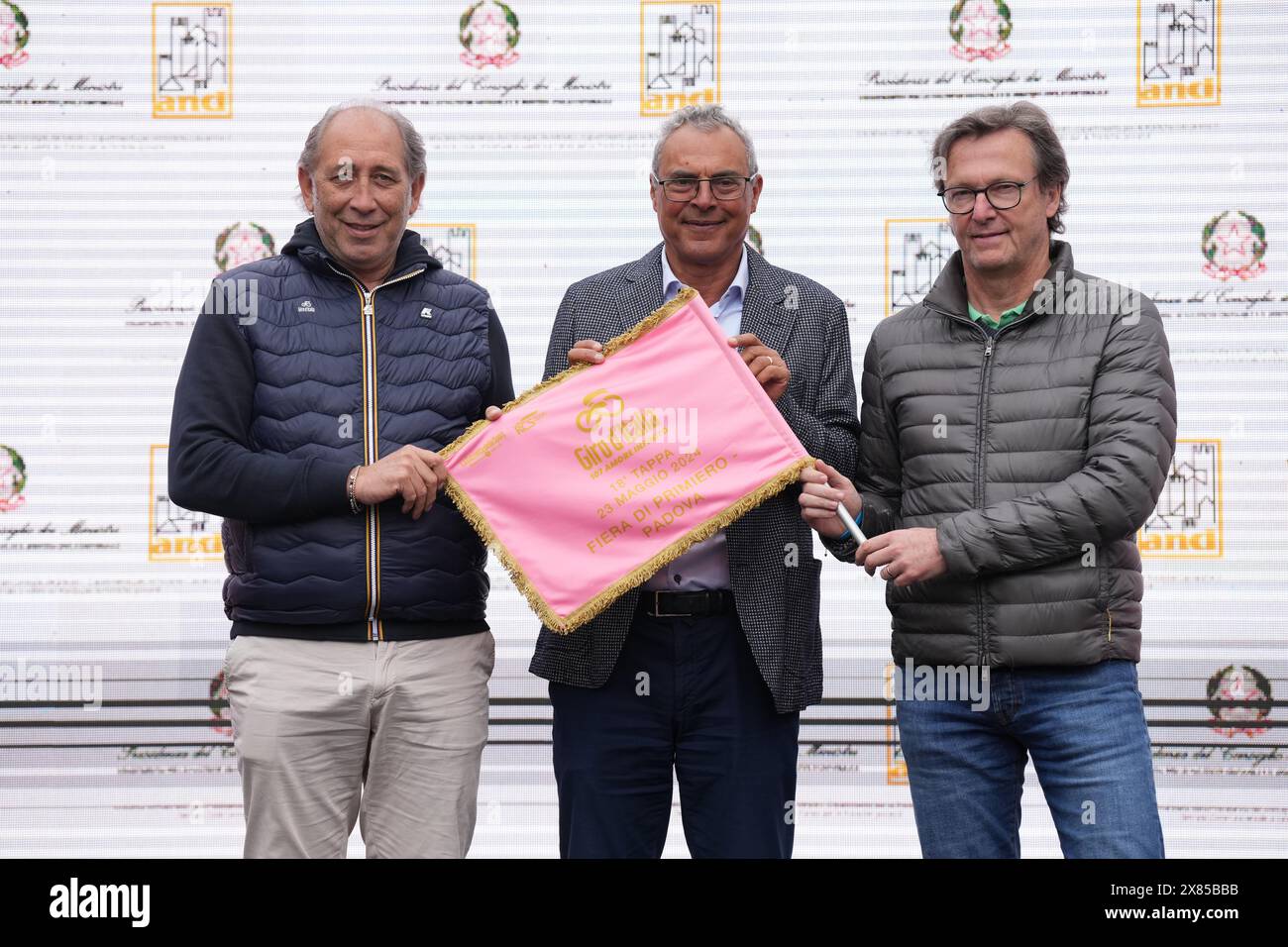 The start flag before the stage 18 of the Giro d'Italia from Fiera di ...