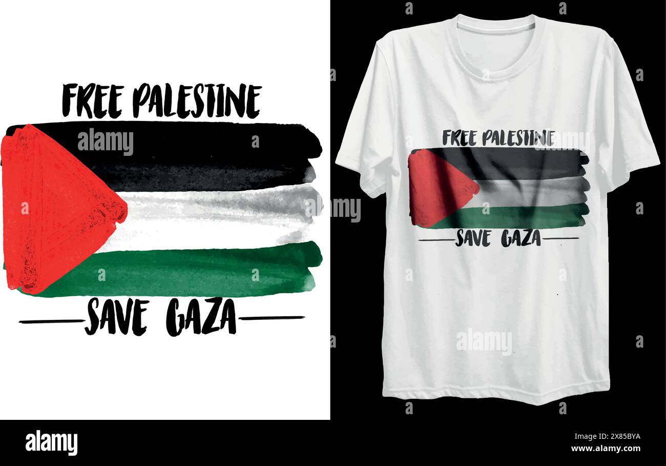 A design of white t-shirt with the Palestinian flag and Free Palestine ...