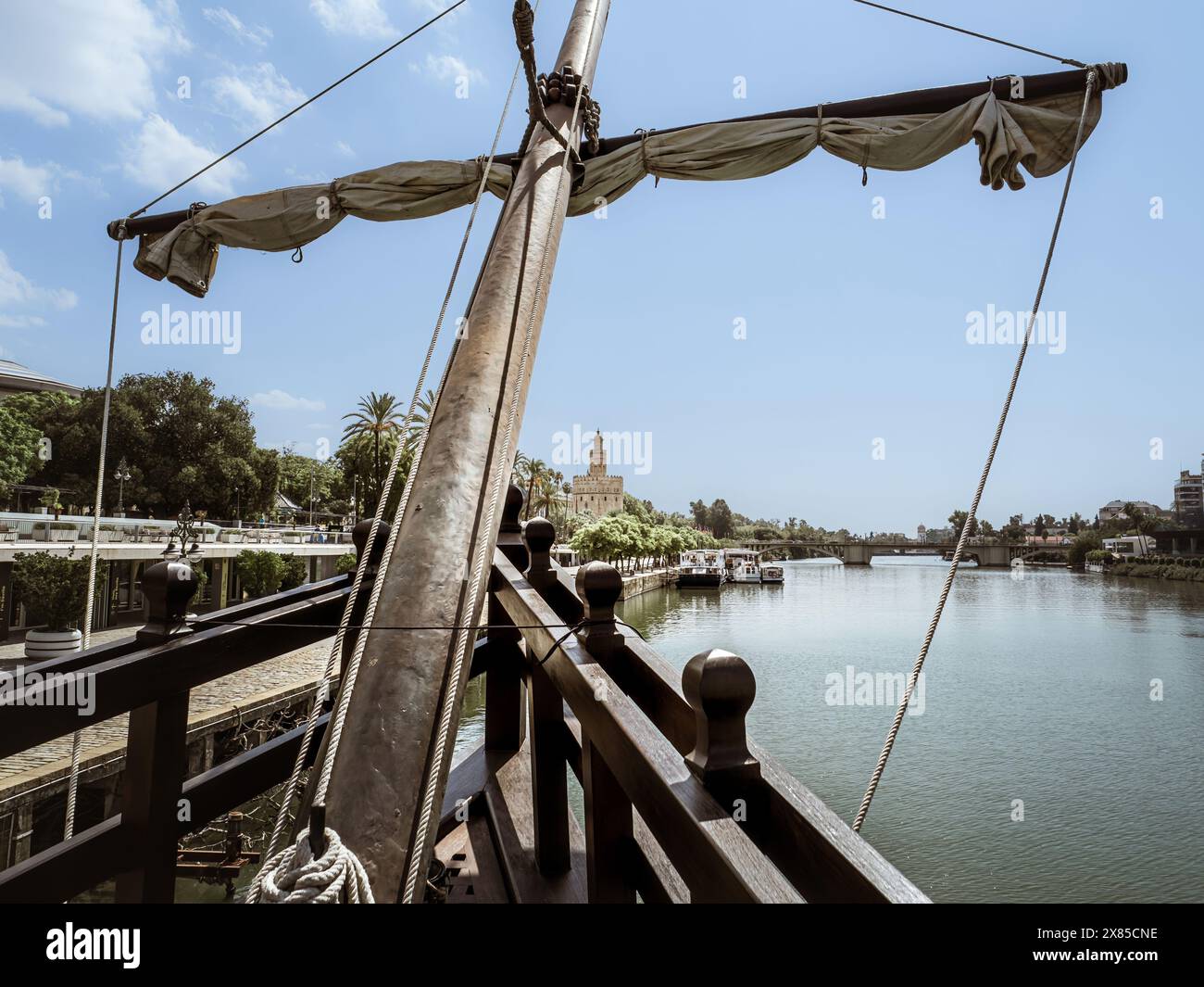 The medieval bastion tower of Seville called Torre del Oro as seen from ...
