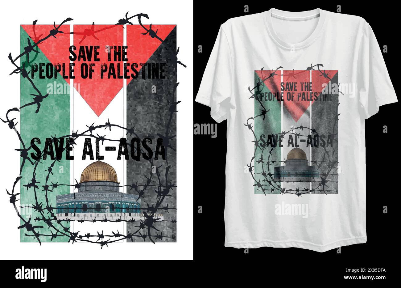 A design of white t-shirt with the Palestinian flag with Al-Aqsa and ...