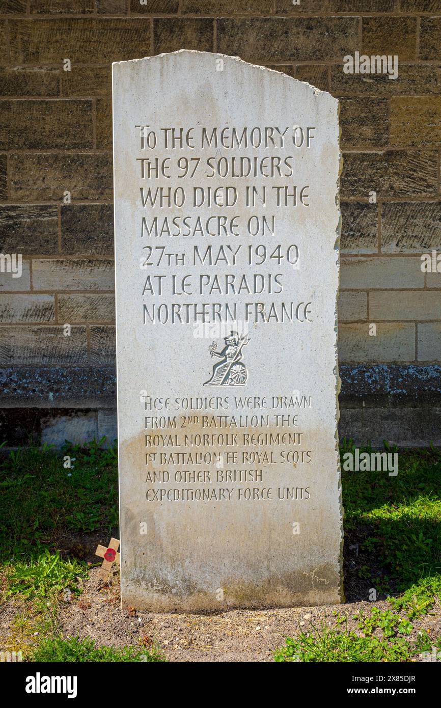 Le Paradis WW2 massacre 1940 - memorial stone erected in 2021 at ...