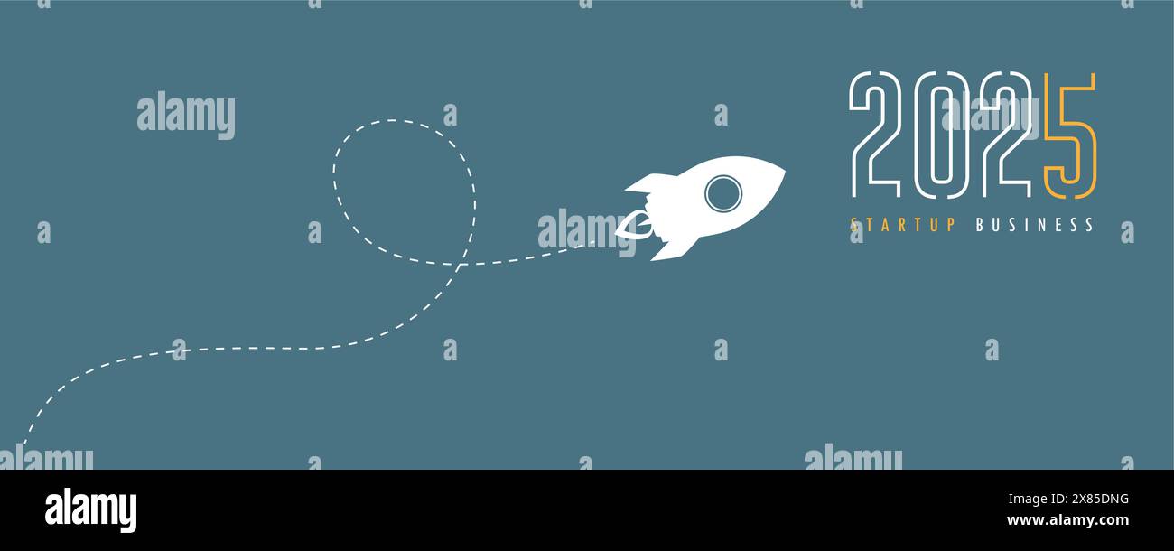 rocket launch flight to the next year 2025 vector illustration Stock ...