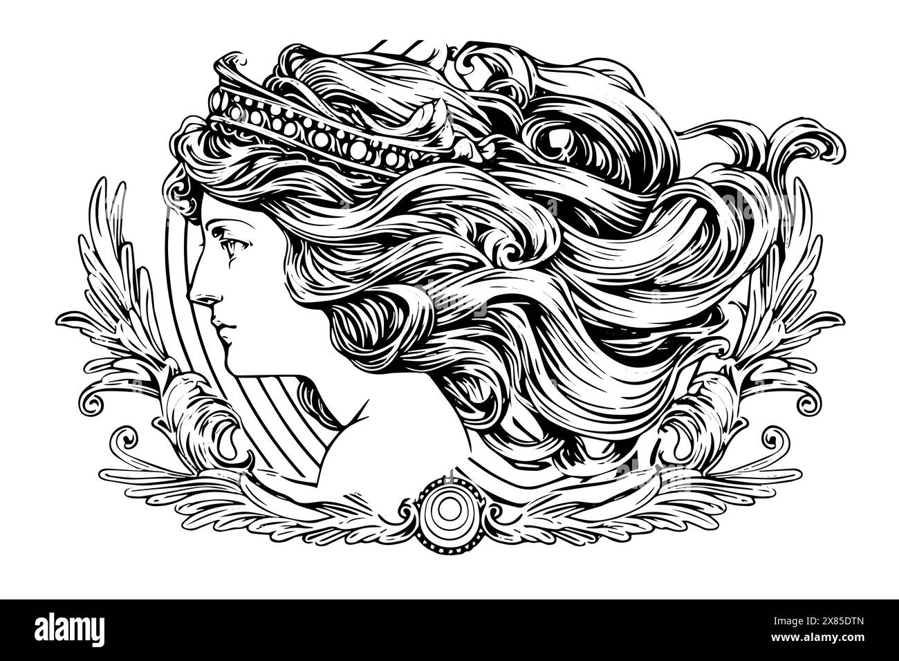 Aphrodite head hand drawn ink sketch. Engraved style vector ...