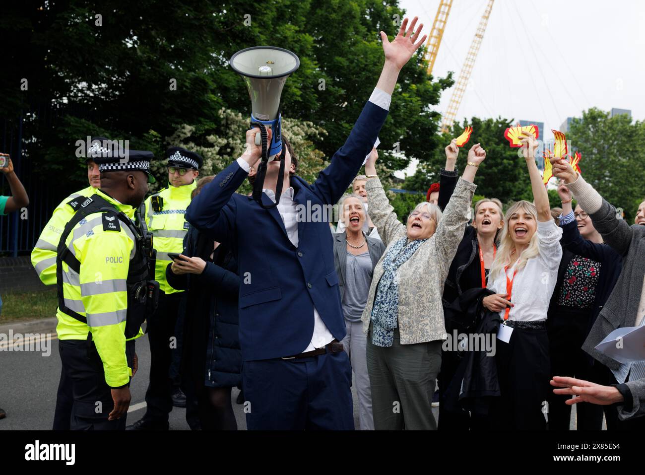 21st May 2024. North Greenwich, London, UK. Protest at the Shell AGM ...