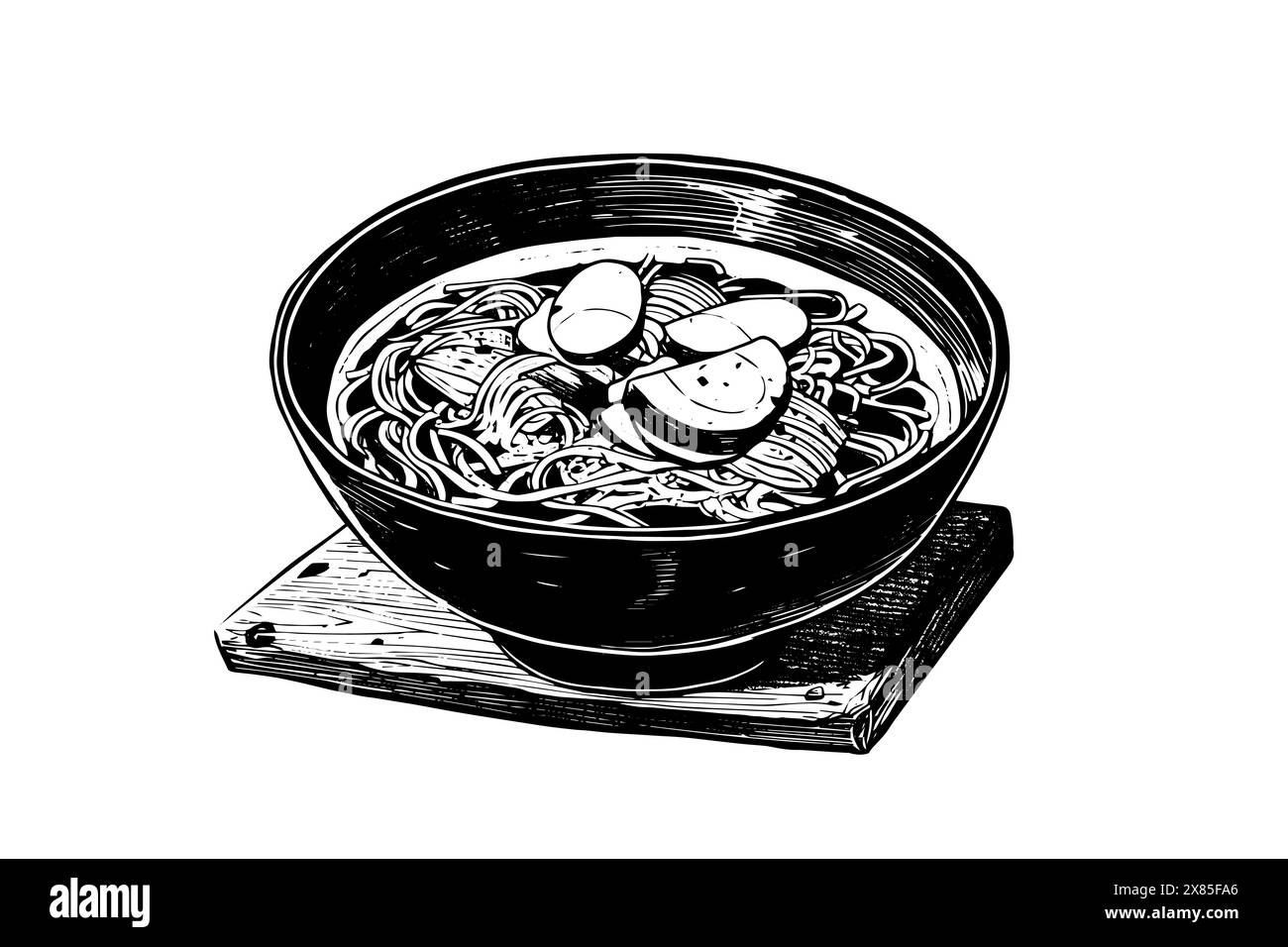 Ramen Noodle Japanese Food Vector Engraving style Illustration. Ink ...