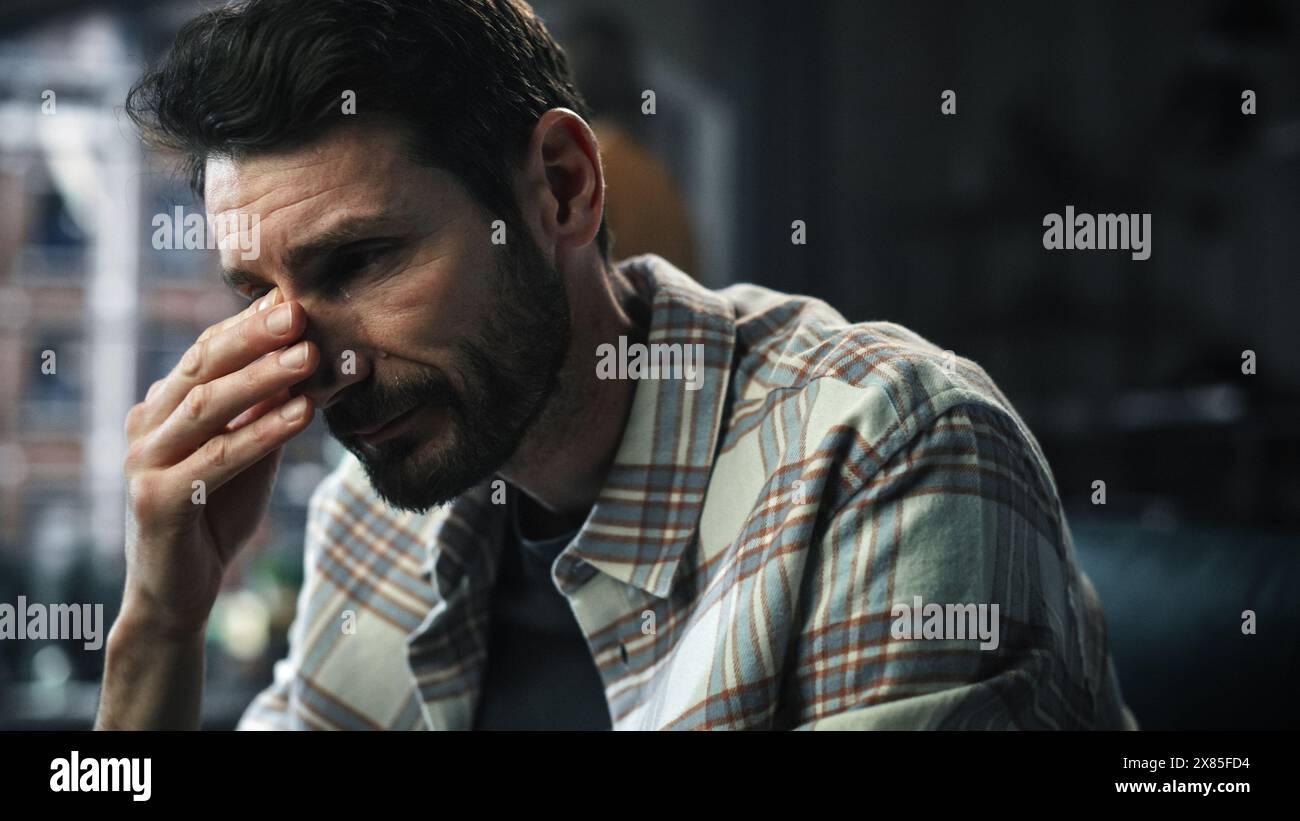 Dark Gloomy Portrait of Fragile Emotional man Crying being Bullied by ...