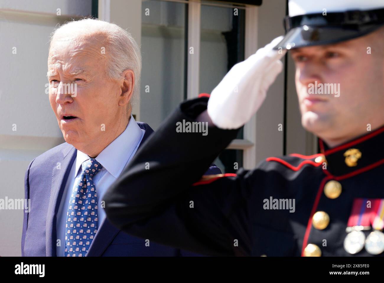 United States President Joe Biden waits to welcome President William ...
