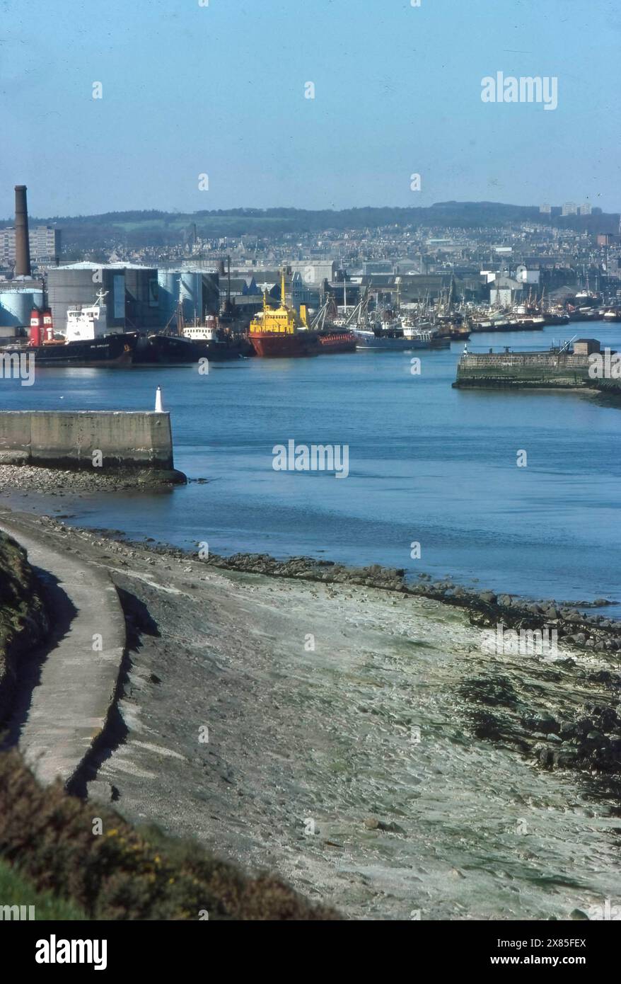 A view of Aberdeen port and Harbour, in 1976, North East Scotland, UK ...