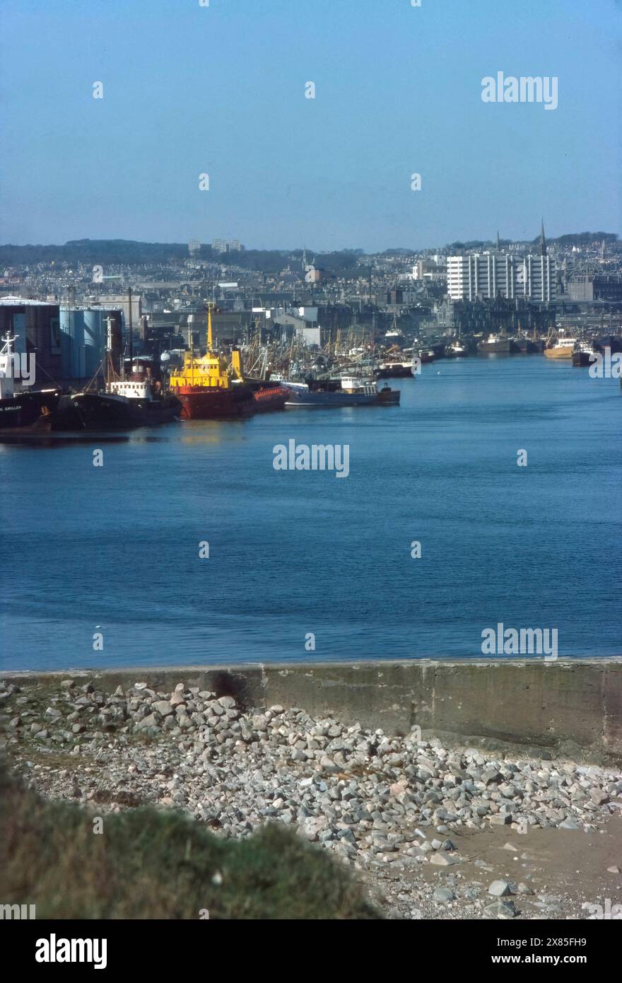 A view of Aberdeen port and Harbour, in 1976, North East Scotland, UK ...