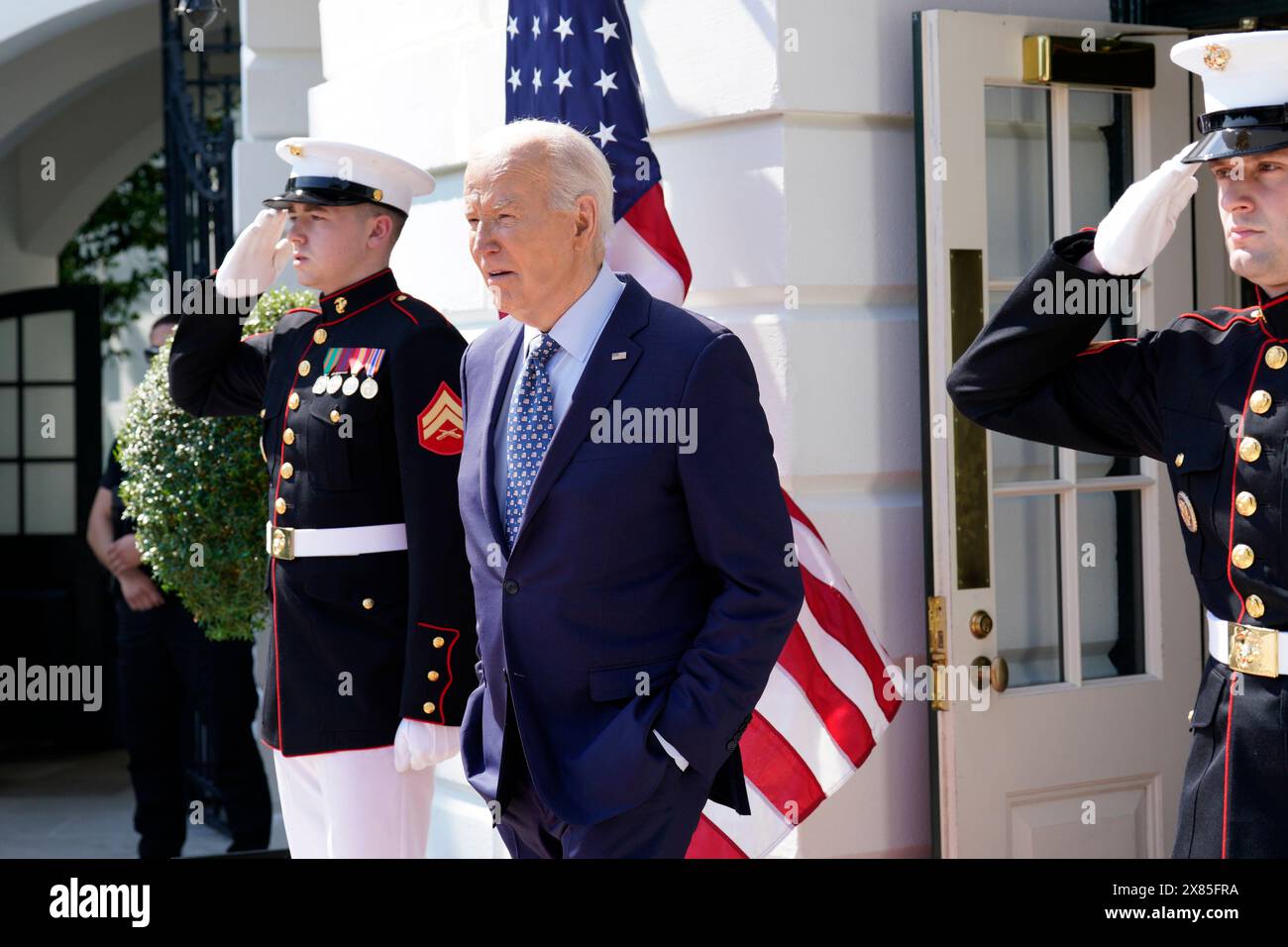 United States President Joe Biden waits to welcome President William ...