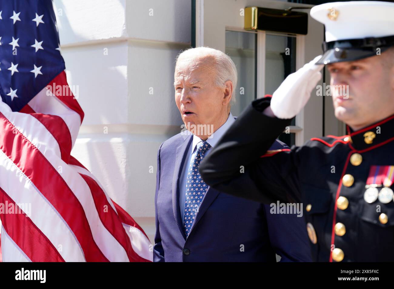 United States President Joe Biden waits to welcome President William ...