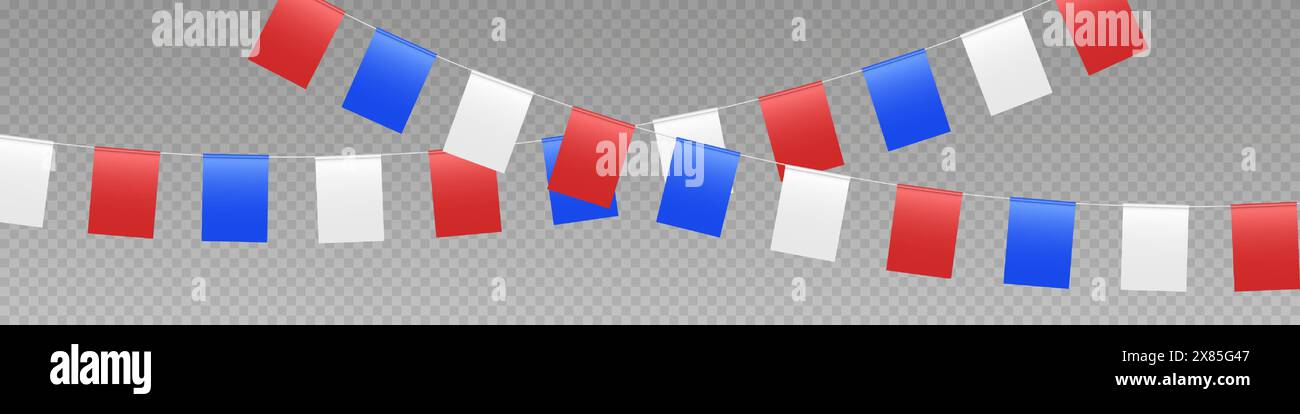 Bunting flags garland, party flags in red, blue and white colors Stock ...