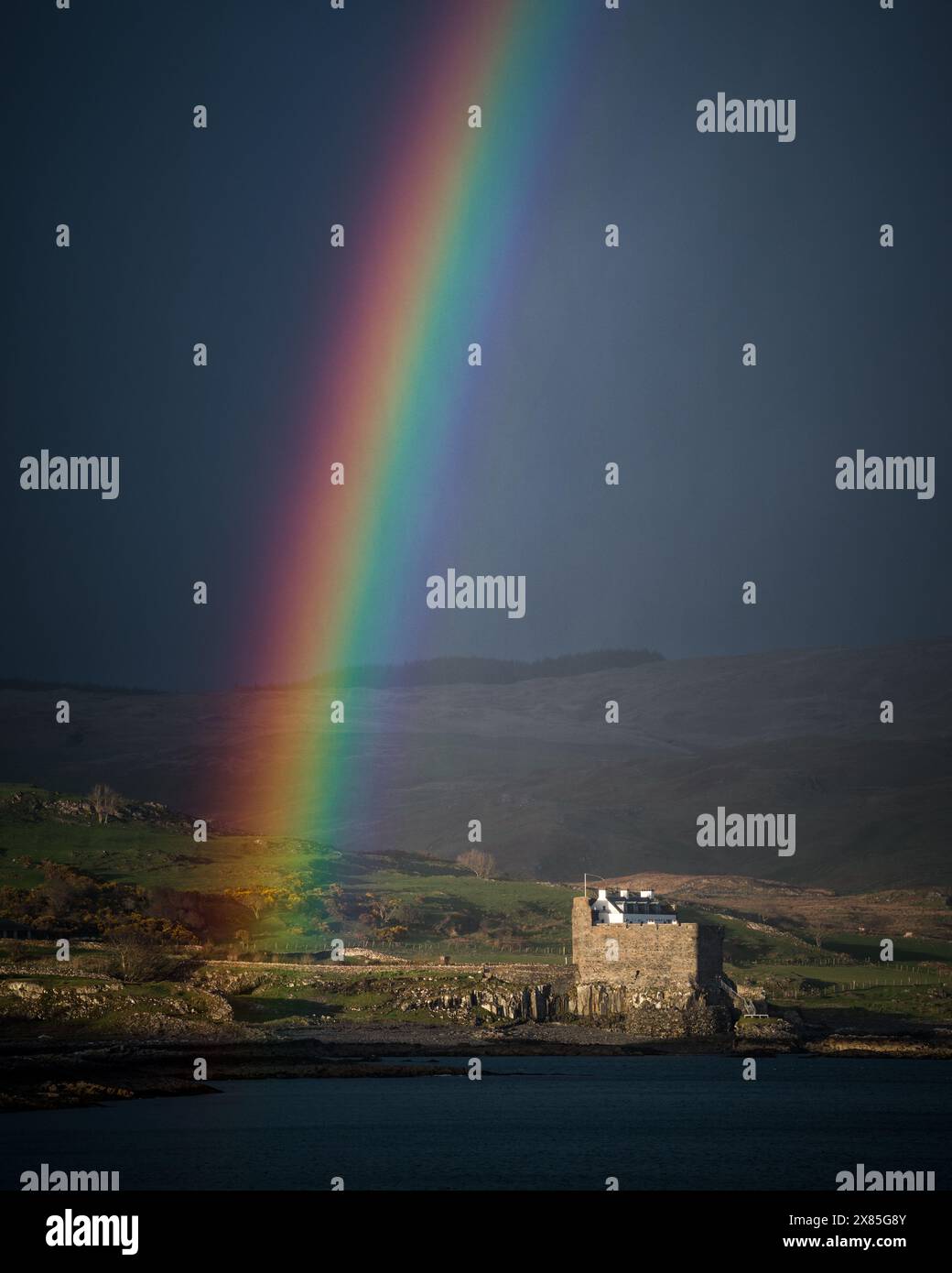Rainbow over Mingary Castle, Kilchoan, Ardnamurchan Stock Photo - Alamy