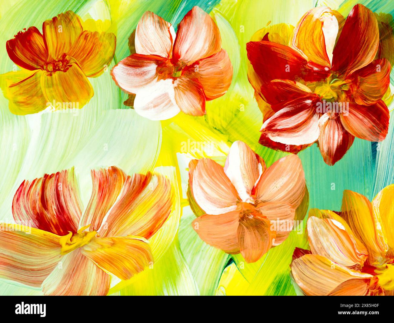 Abstract flowers, original hand drawn, impressionism style, color ...