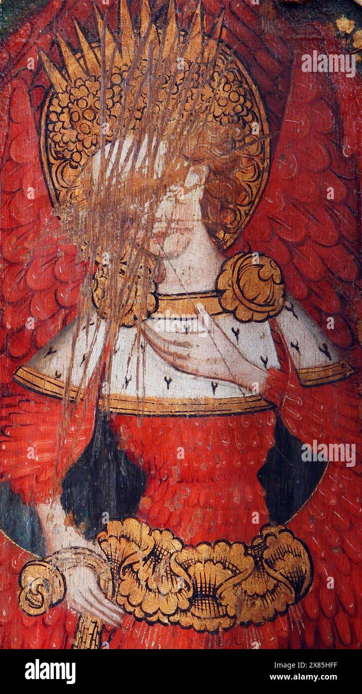 Medieval painted Rood Screen depicting A Seraphim, defaced by ...