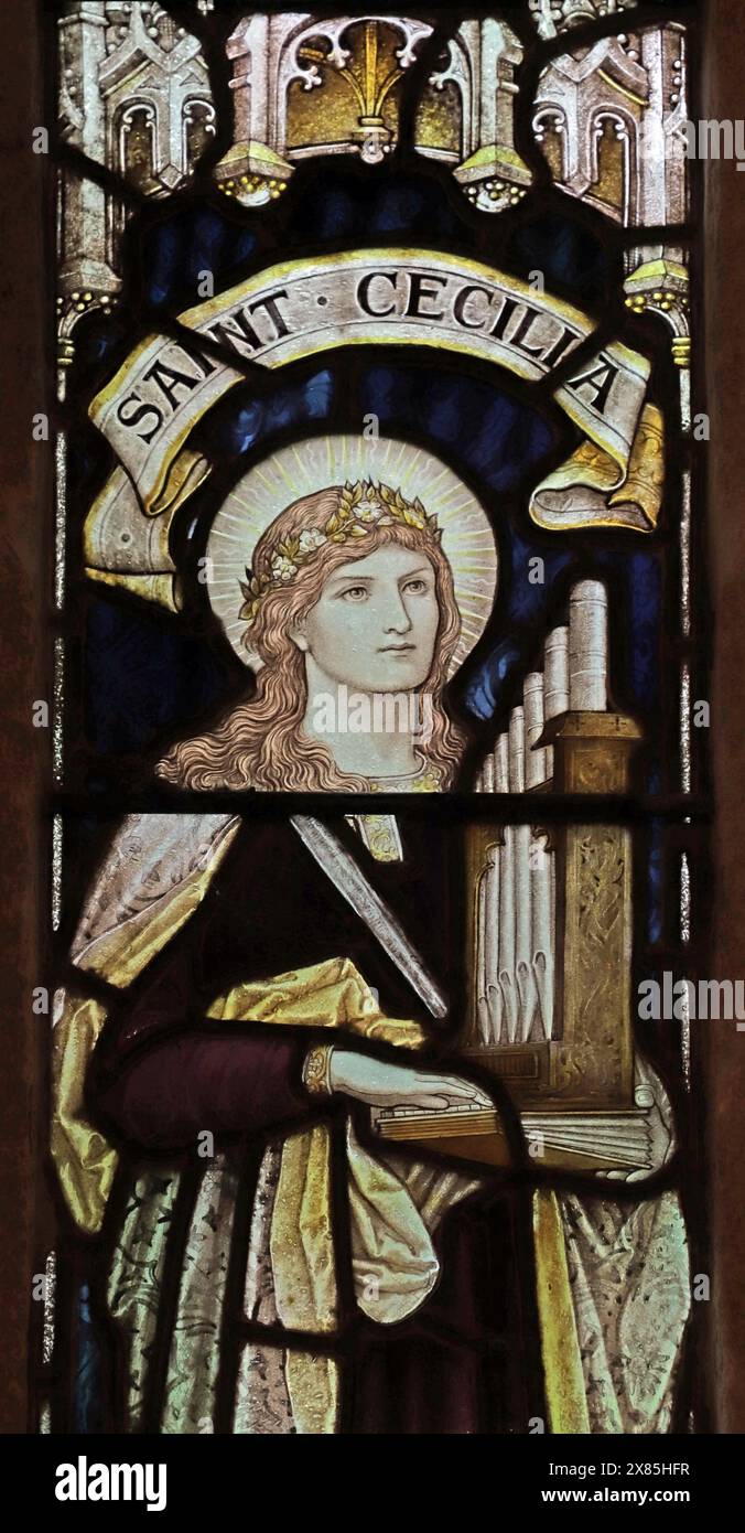 Stained glass window depicting St Cecilia, Church of St Manaccus & St ...