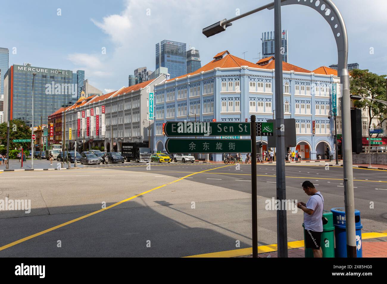 View of Chinatown street scene, massive scale yellow box traffic ...
