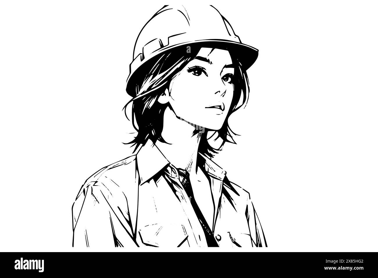 Engineer or arhitect worker woman in safety helmet vector sketch ...
