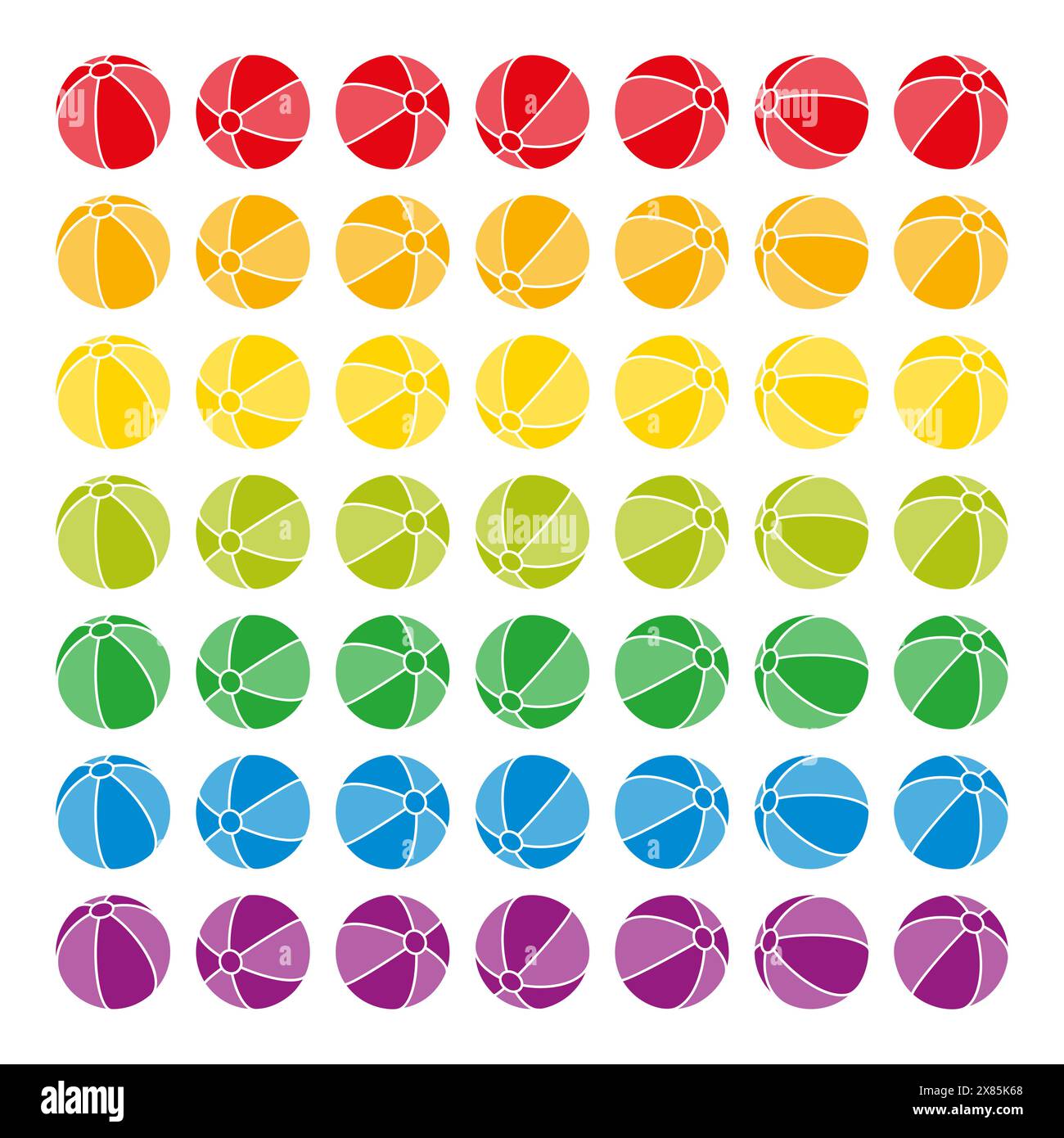 Set of multi colored beach balls. Rainbow colored balls, each color ...