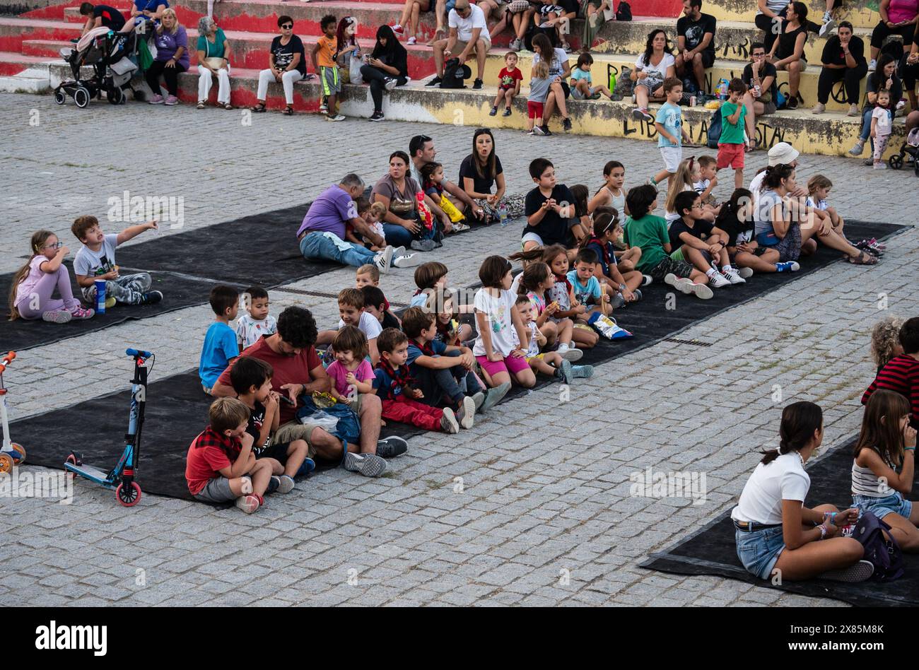 The Kanbahiota Troupe circus group performs in Parque Delicias during ...