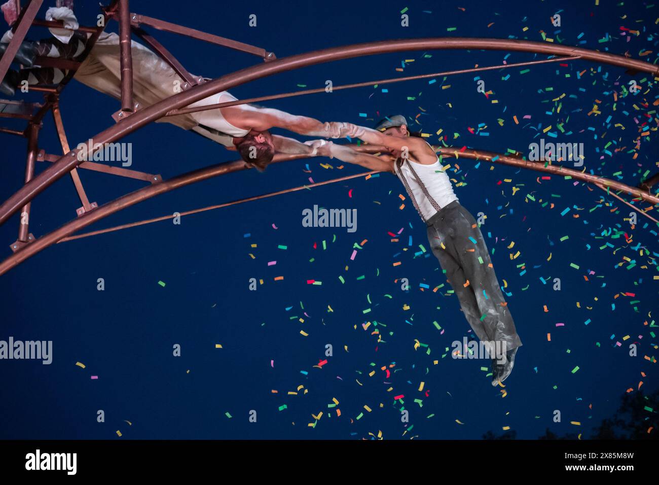 The Kanbahiota Troupe circus group performs in Parque Delicias during ...