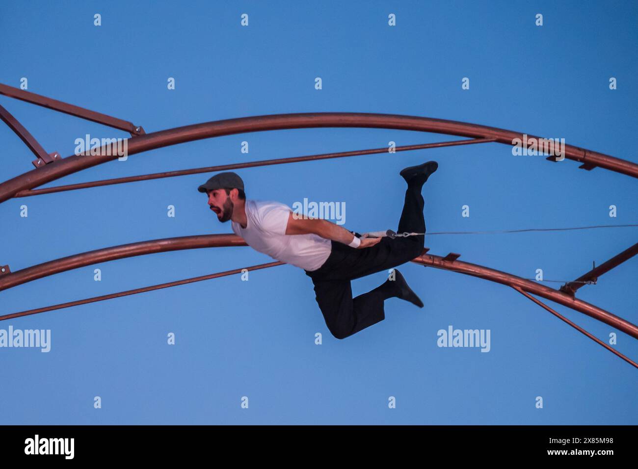 The Kanbahiota Troupe circus group performs in Parque Delicias during ...