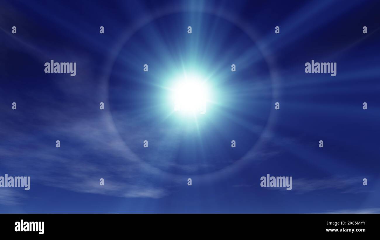 clouds blue sky sun ray illustration render Stock Photo - Alamy