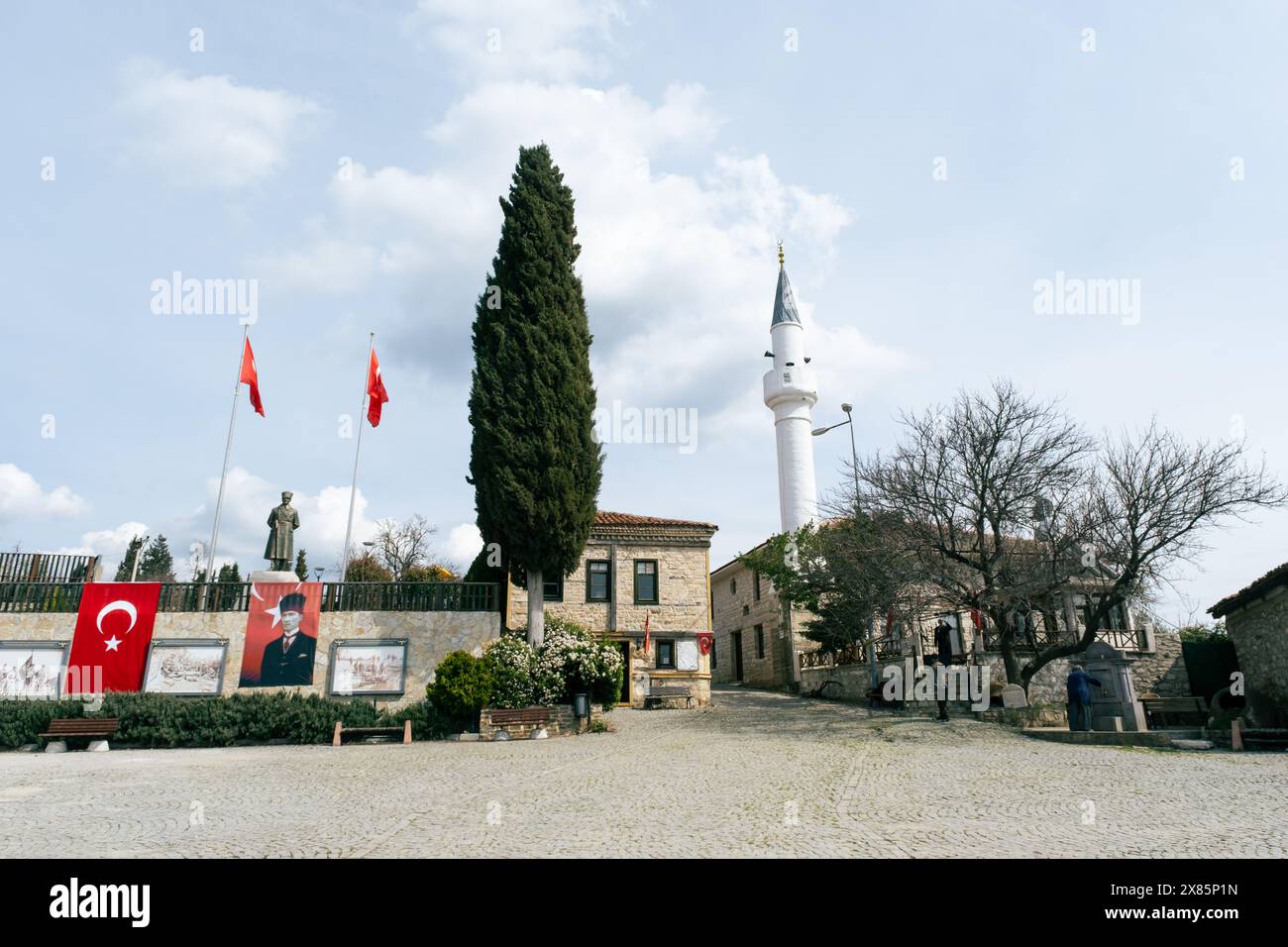 Canakkale, Turkey - Mar 19 2024: The village square of Bigali in ...