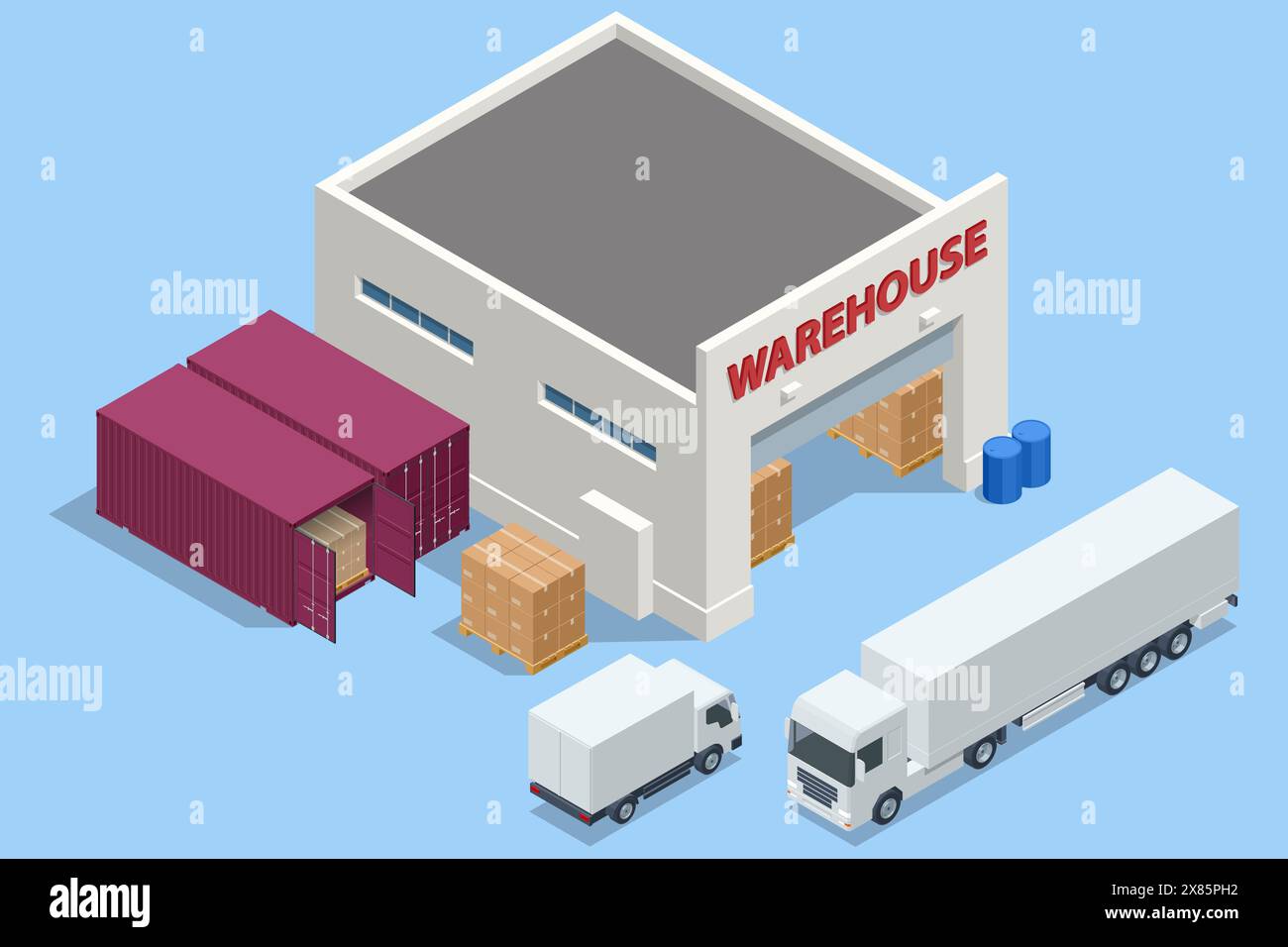 Isometric large modern warehouse with truck. Logistics, Warehouse ...