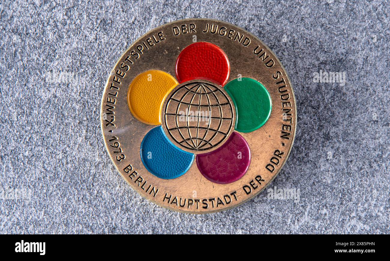 Badge 10 Festival of Youth and Students Berlin. GDR - circa 1973 Stock ...