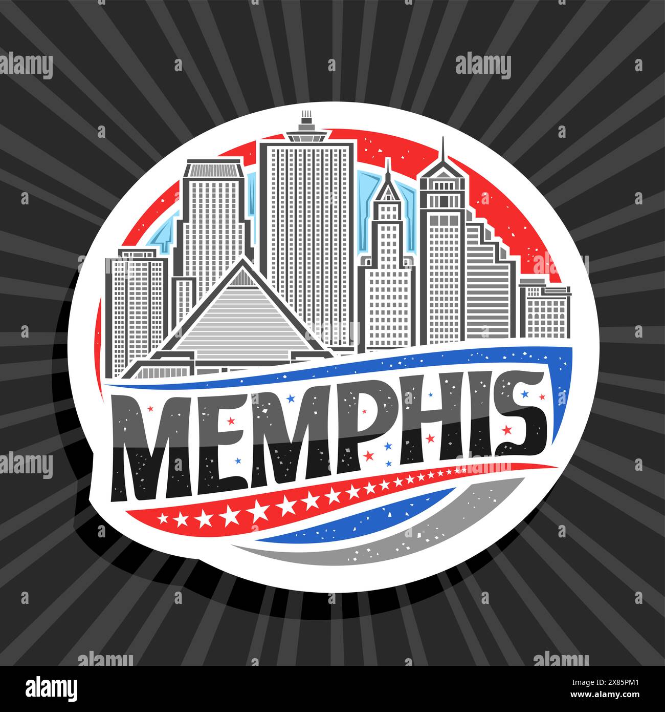 Vector logo for Memphis, white decorative round tag with line ...