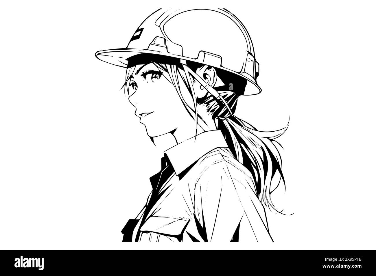 Engineer or arhitect young girl in safety helmet vector sketch ...