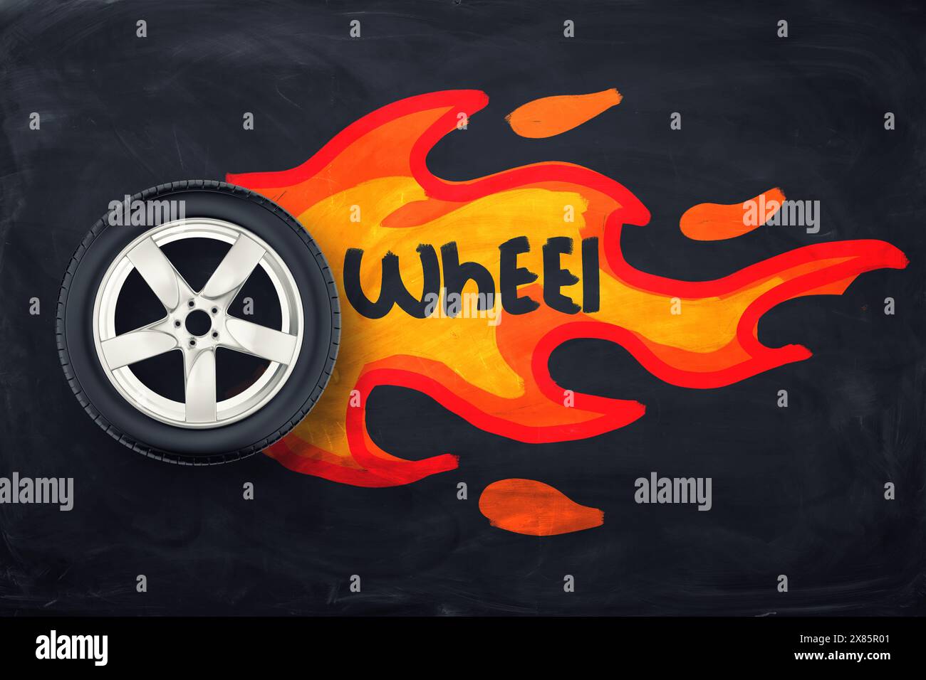 Flaming wheel with illustrated word 'Wheel' Stock Photo - Alamy