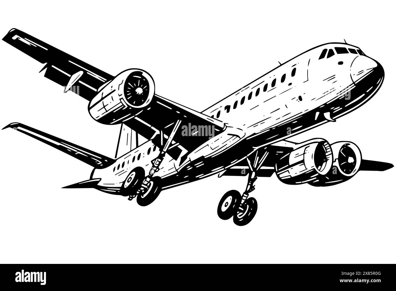 Jet airplane flight in air vector sketch. Travel airline vintage illustration Stock Vector Image ...
